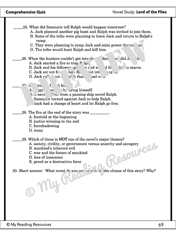 Lord of the Flies Novel Study - My Reading Resources