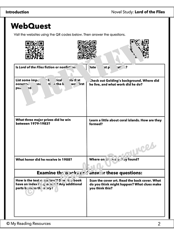 Lord of the Flies Novel Study - My Reading Resources