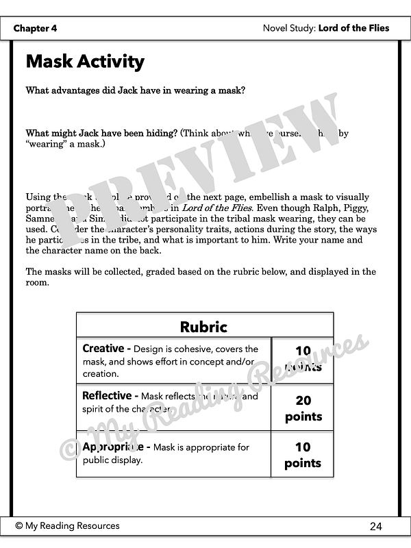 Lord of the Flies Novel Study - My Reading Resources