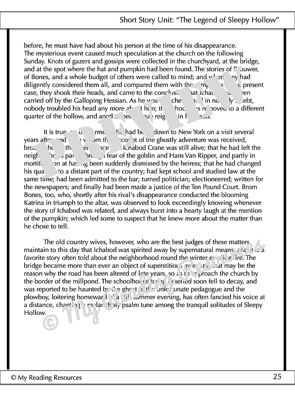 "The Legend of Sleepy Hollow" Short Story Unit - My Reading Resources
