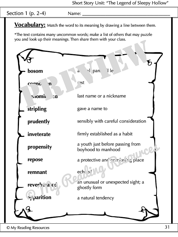 "The Legend of Sleepy Hollow" Short Story Unit - My Reading Resources