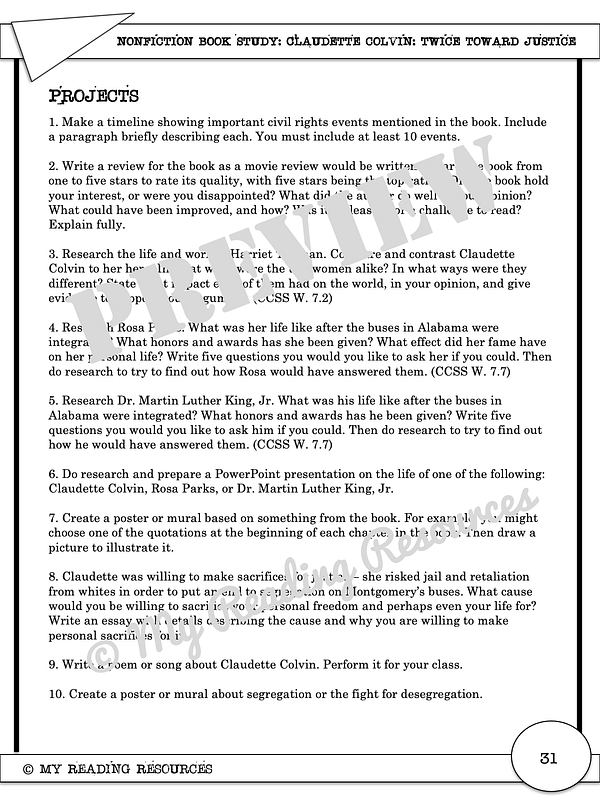 Claudette Colvin: Twice Toward Justice Nonfiction Book Study - My ...