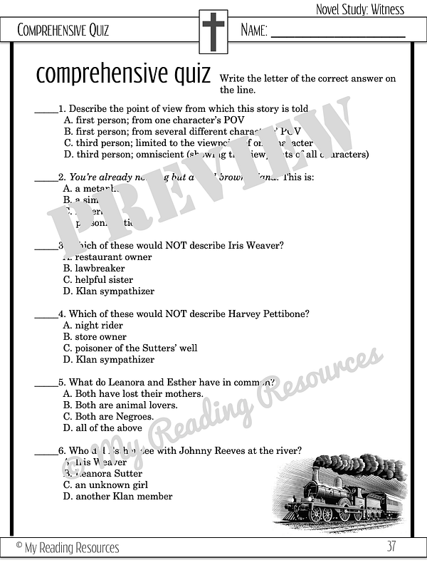 Witness Comprehensive Quiz - My Reading Resources