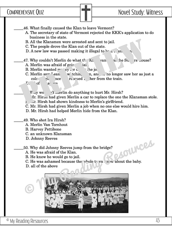 Witness Comprehensive Quiz - My Reading Resources