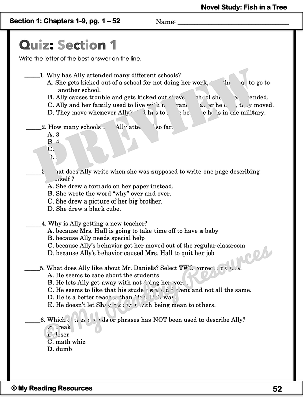 Fish in a Tree Novel Study - My Reading Resources