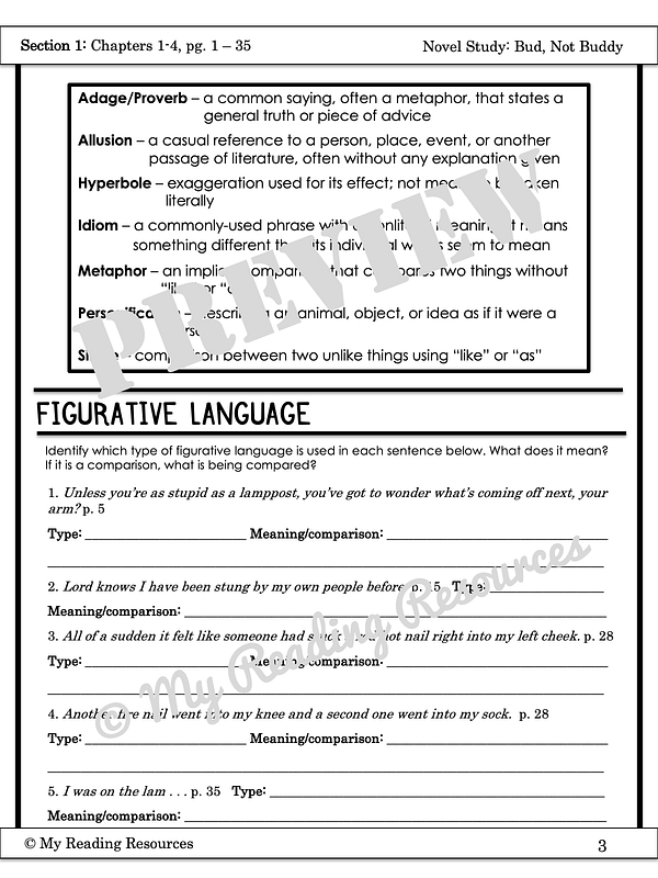 Bud, Not Buddy Novel Study - My Reading Resources