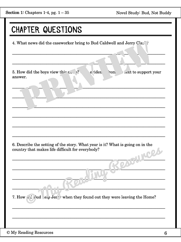 Bud, Not Buddy Novel Study - My Reading Resources