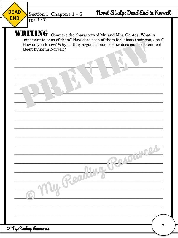 Dead End in Norvelt Novel Study - My Reading Resources