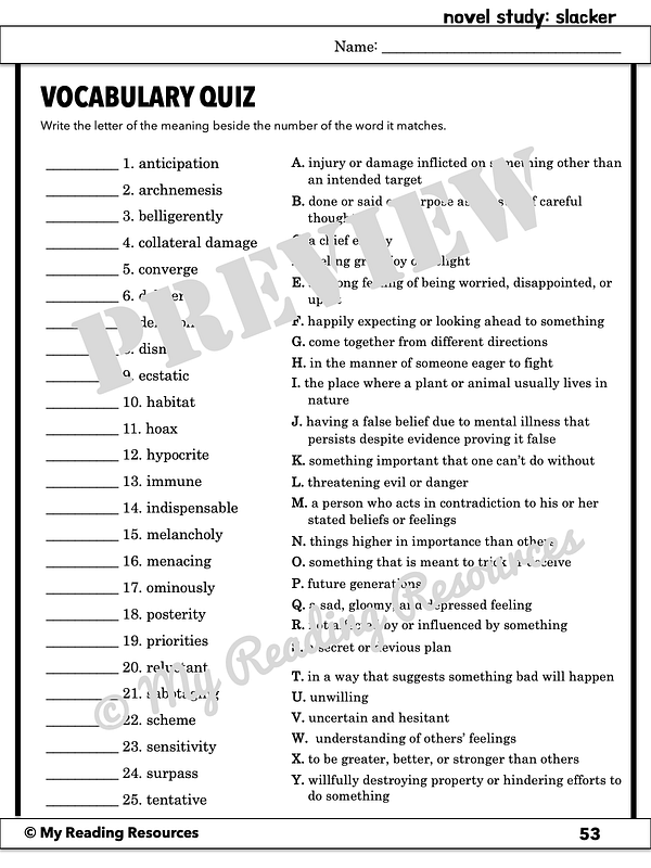 Slacker Novel Study - My Reading Resources