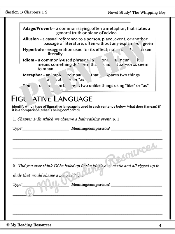 The Whipping Boy Novel Study - My Reading Resources