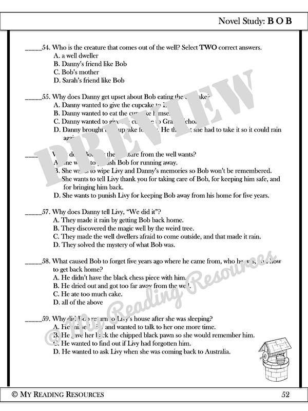 Bob Comprehensive Quiz - My Reading Resources