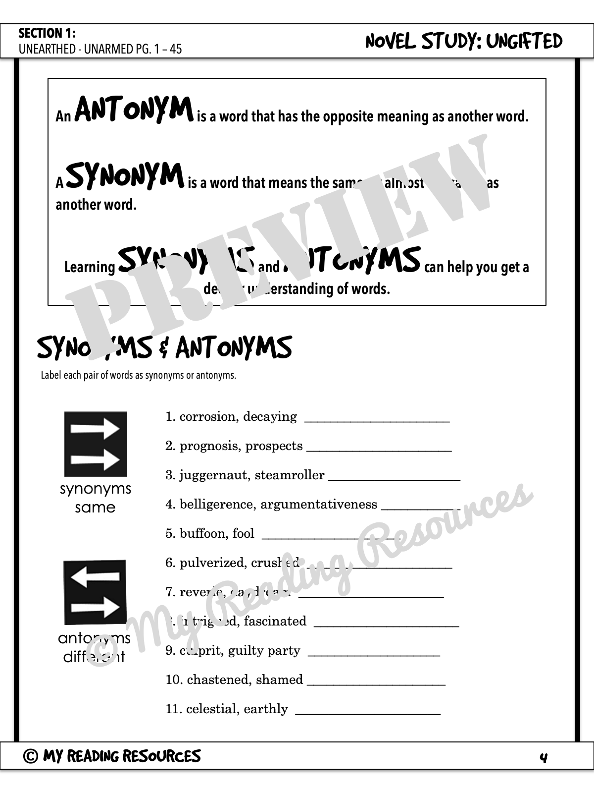Ungifted Student Worksheet Packet - My Reading Resources