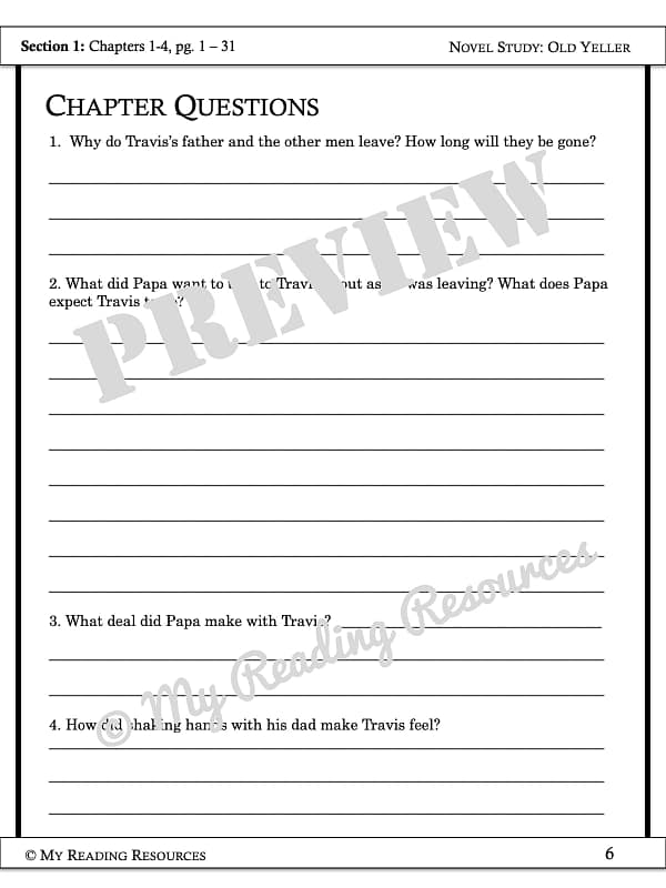Old Yeller Student Worksheet Packet - My Reading Resources