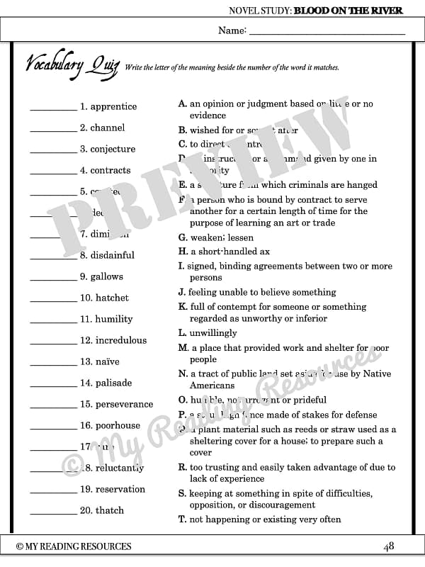 Blood on the River Novel Study - My Reading Resources