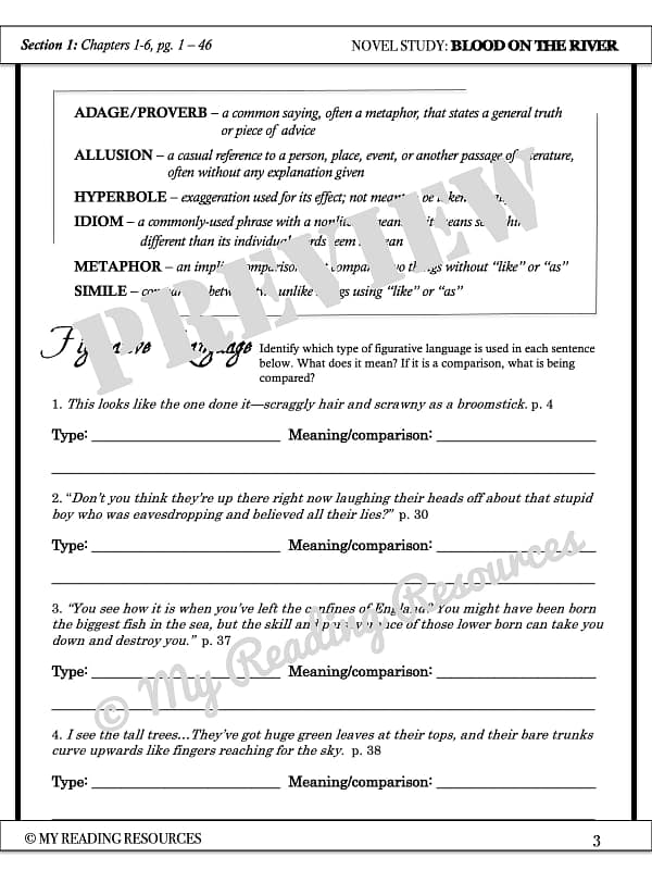 Blood on the River Student Worksheet Packet - My Reading Resources