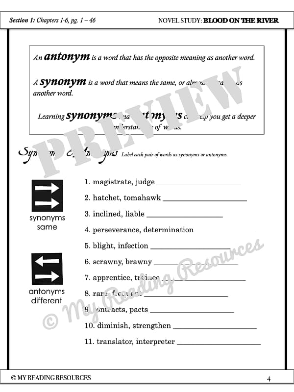 Blood on the River Student Worksheet Packet - My Reading Resources