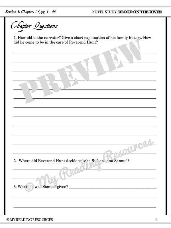 Blood on the River Student Worksheet Packet - My Reading Resources
