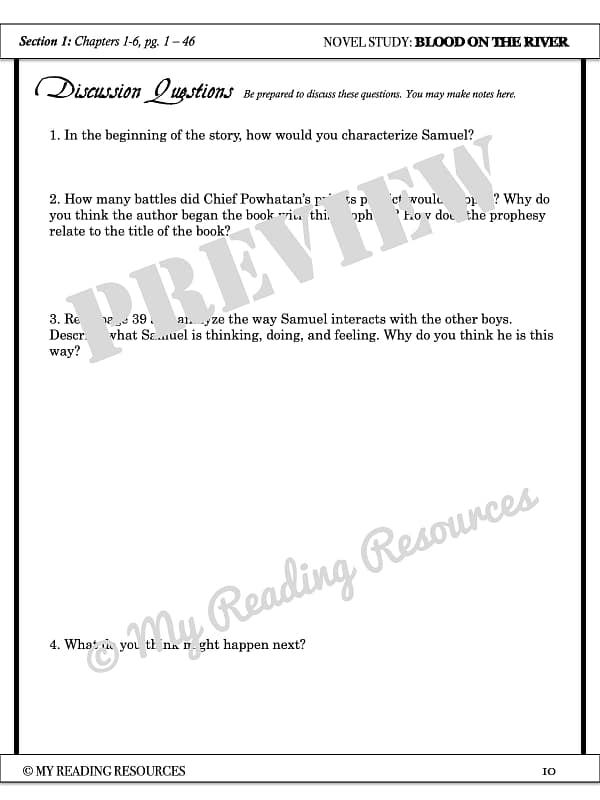 Blood on the River Novel Study - My Reading Resources