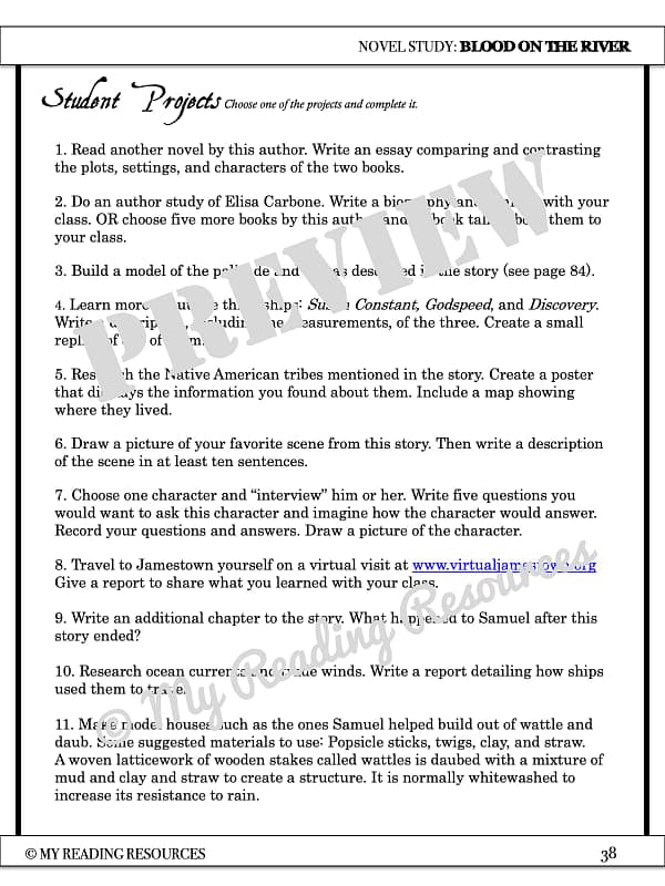 Blood on the River Novel Study - My Reading Resources