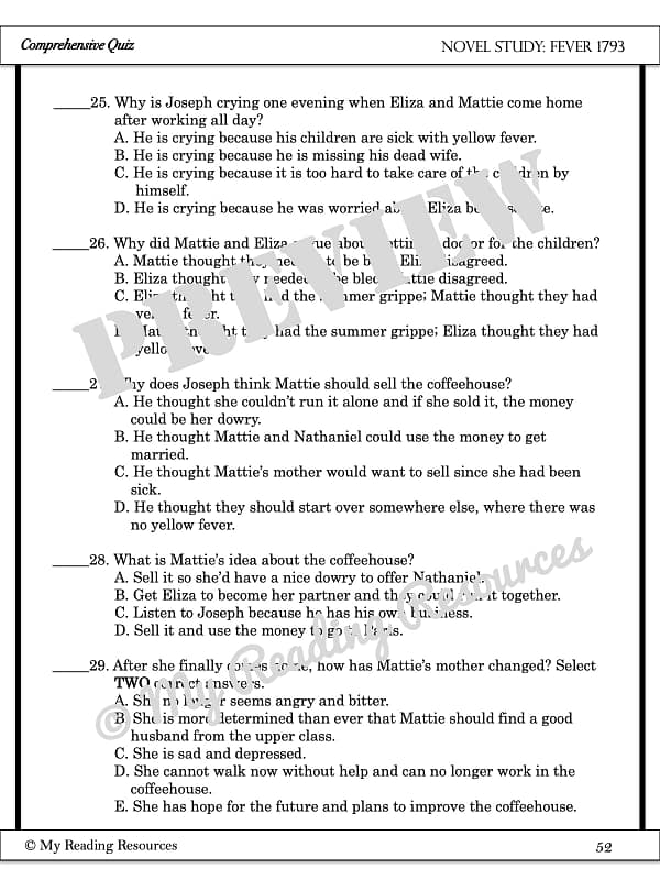 Fever 1793 Novel Study - My Reading Resources