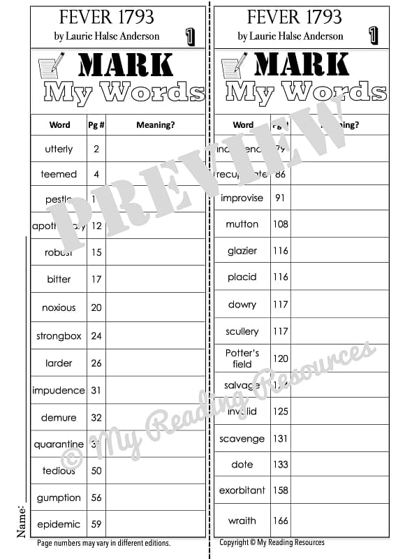 Fever 1793 Novel Study - My Reading Resources