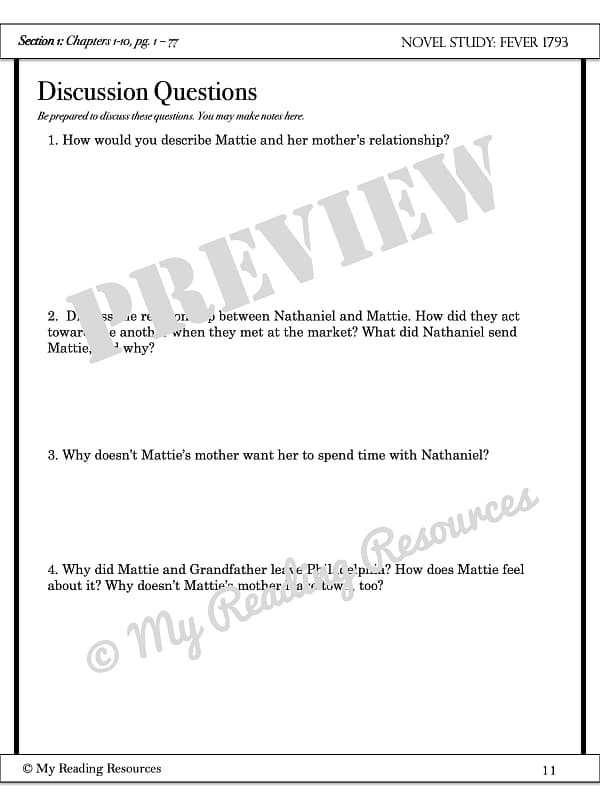 Fever 1793 Student Worksheet Packet - My Reading Resources