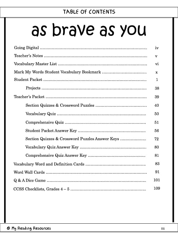 As Brave As You Novel Study - My Reading Resources