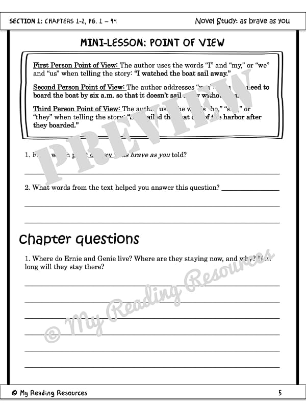 As Brave As You Student Worksheet Packet - My Reading Resources
