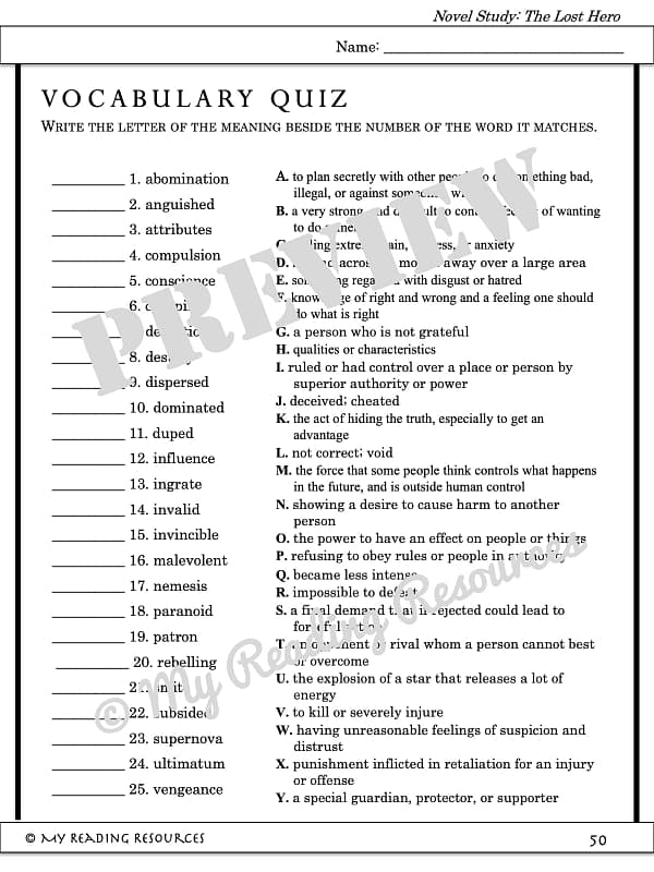 The Lost Hero Novel Study - My Reading Resources