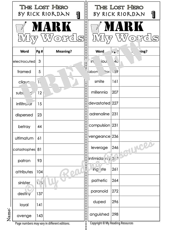 The Lost Hero Novel Study - My Reading Resources