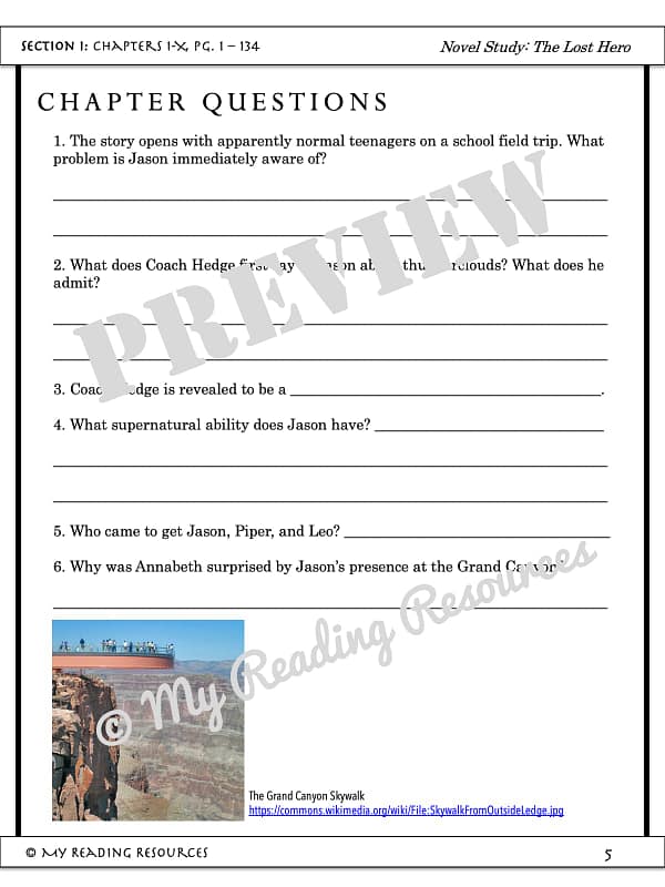 The Lost Hero Novel Study - My Reading Resources