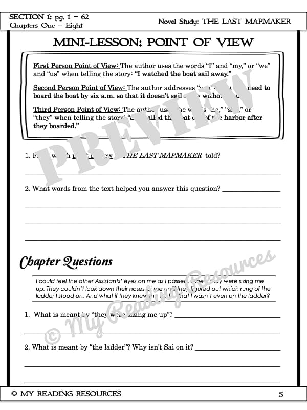 The Last Mapmaker Student Worksheet Packet - My Reading Resources