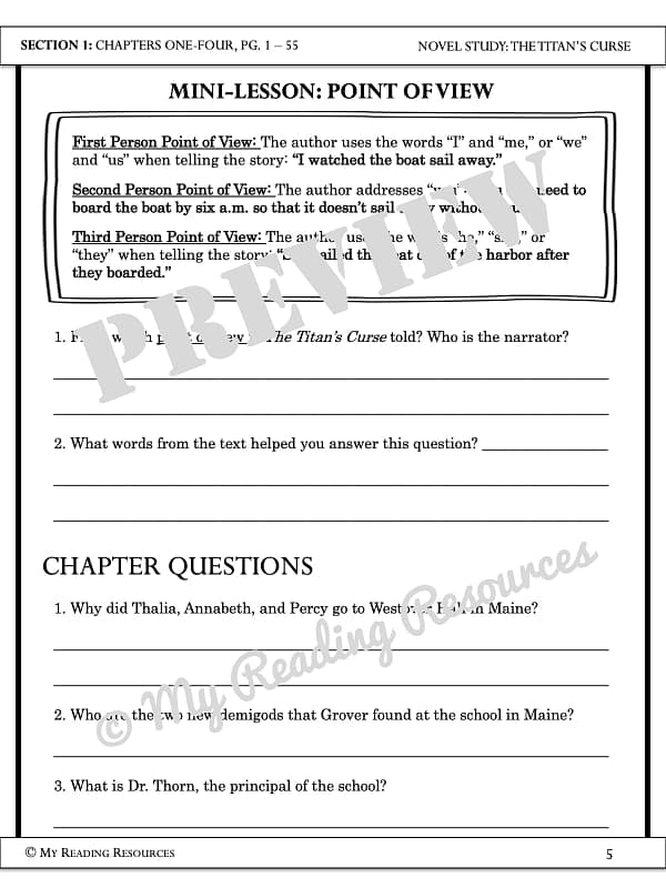 The Titan's Curse Student Worksheet Packet - My Reading Resources