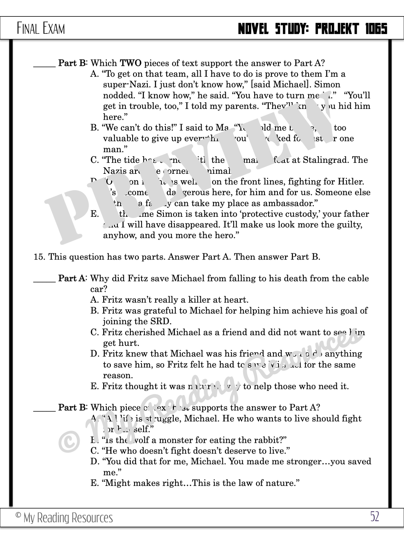 Projekt 1065 Novel Study - My Reading Resources