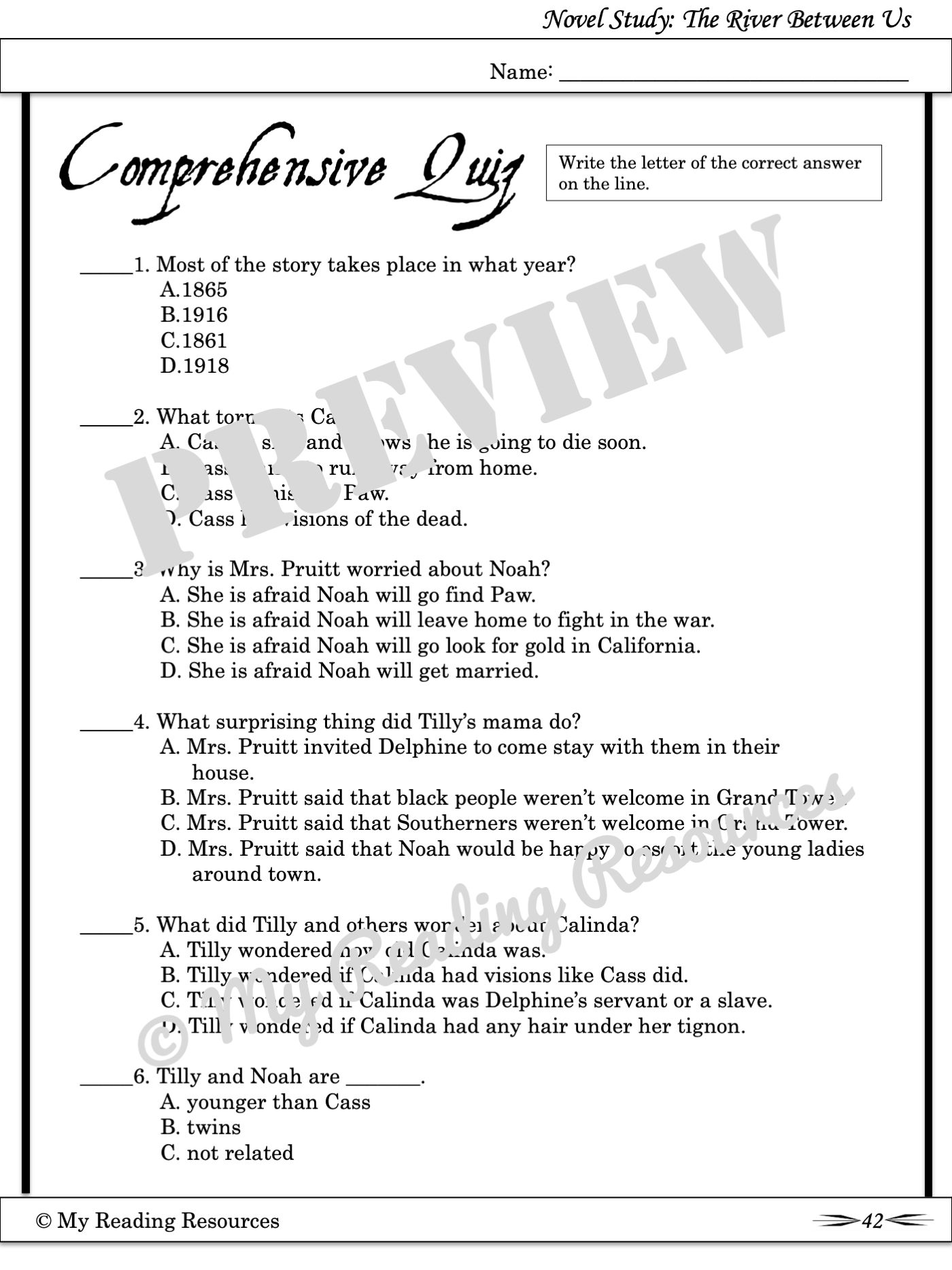 The River Between Us Comprehensive Quiz - My Reading Resources