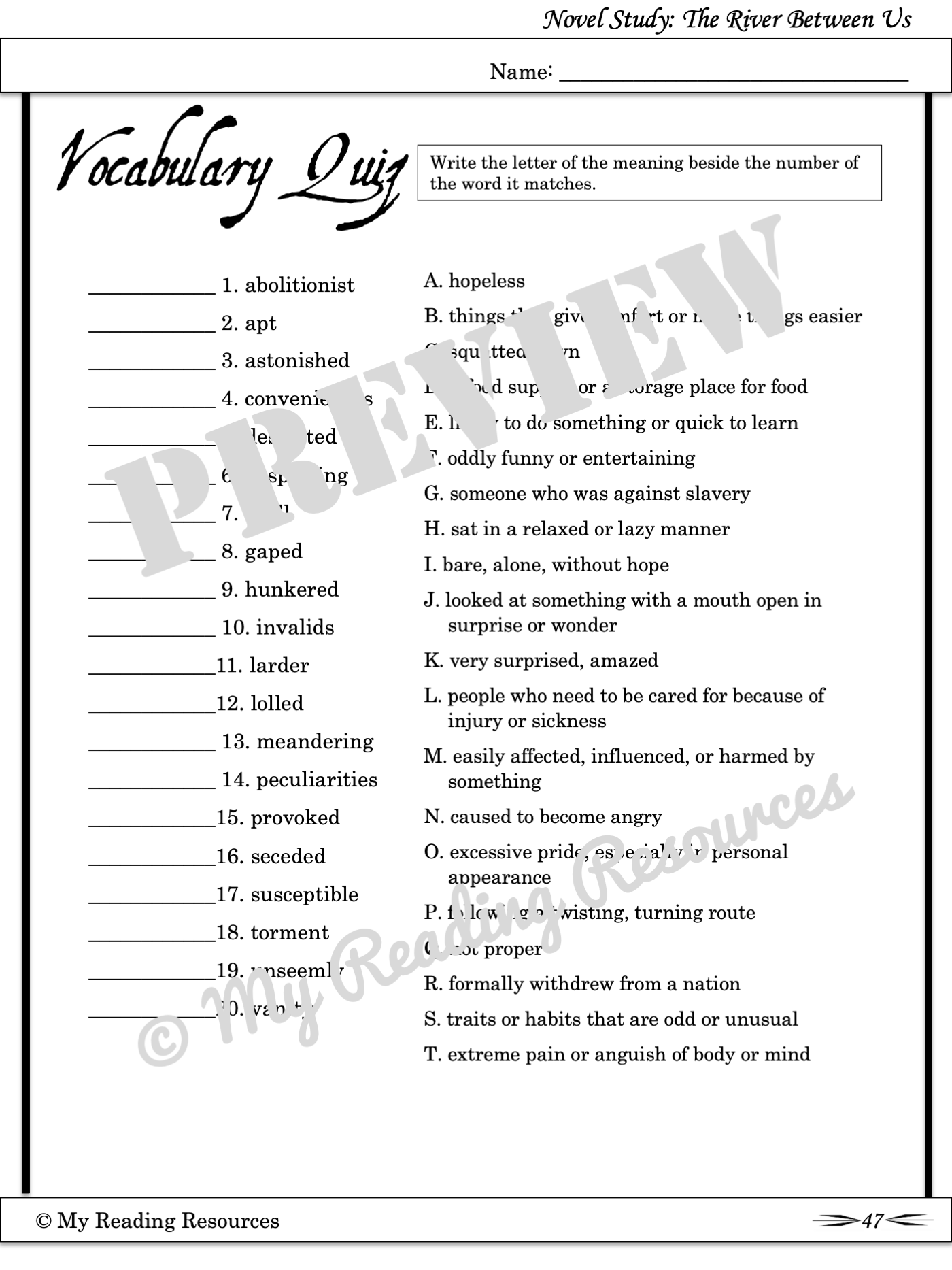 The River Between Us Novel Study - My Reading Resources