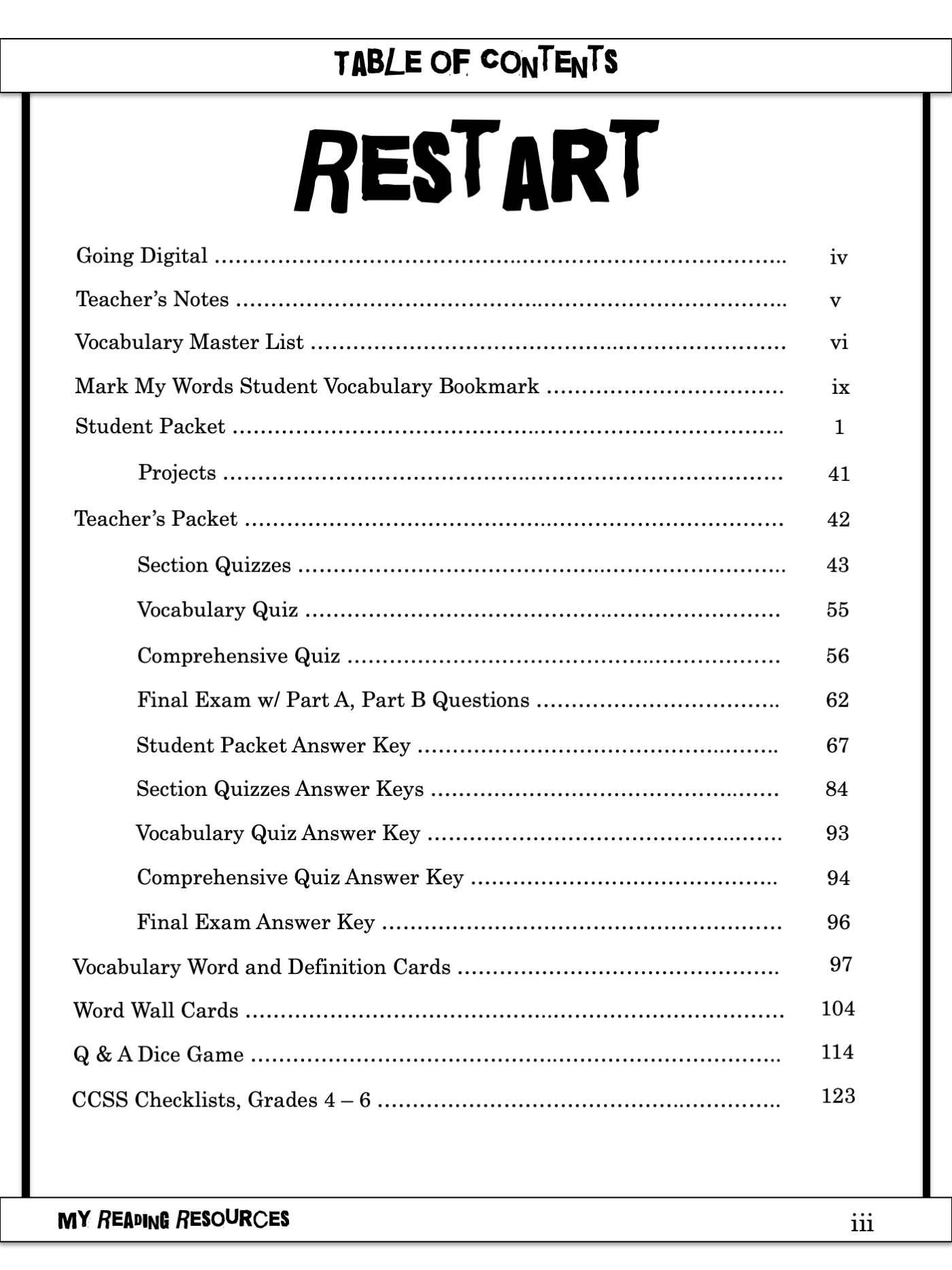 Restart Novel Study - My Reading Resources