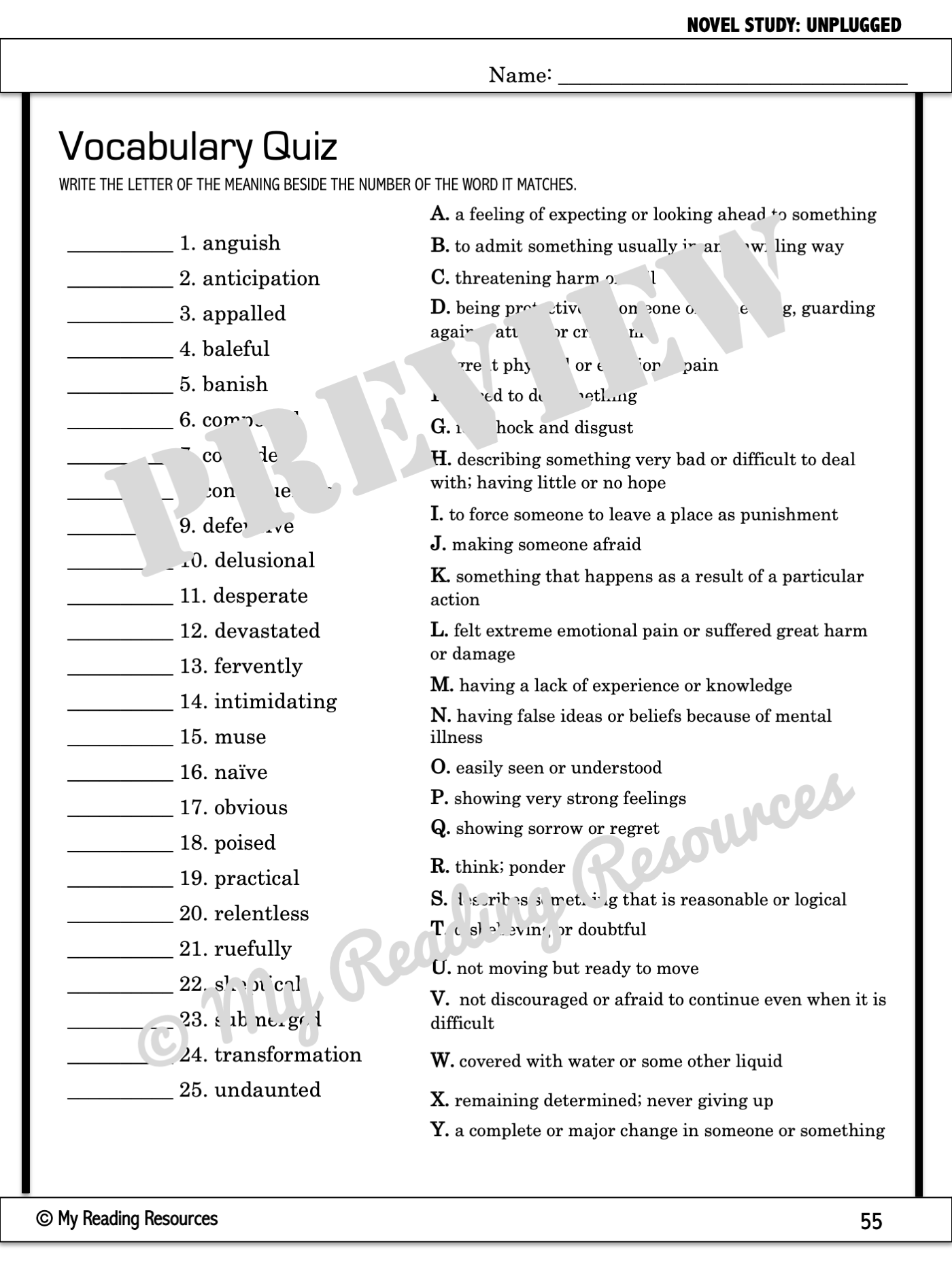 Unplugged Novel Study - My Reading Resources