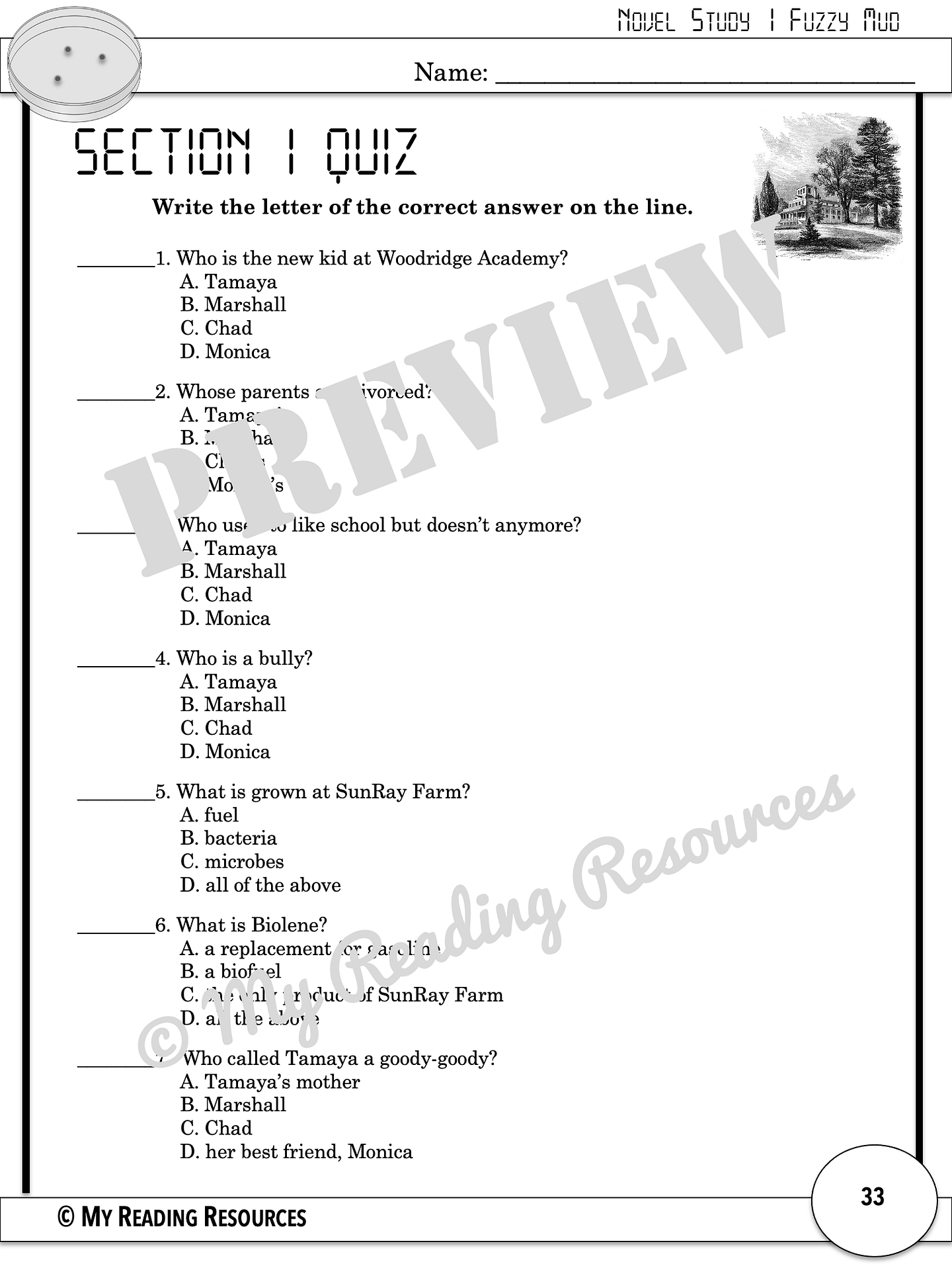 Fuzzy Mud Novel Study - My Reading Resources