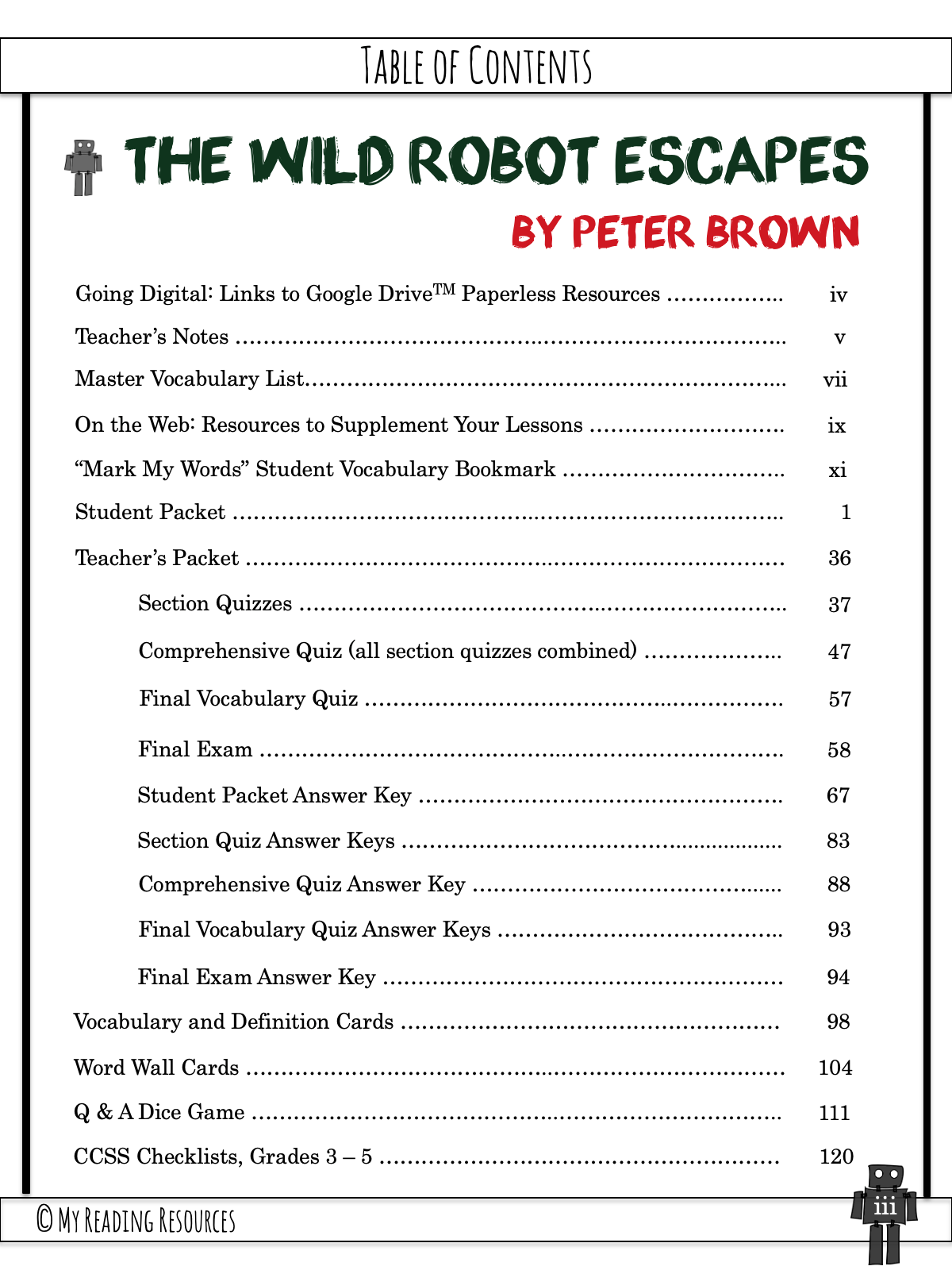 The Wild Robot Escapes Novel Study - My Reading Resources