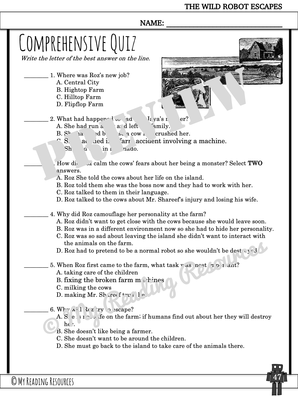 The Wild Robot Escapes Comprehensive Quiz - My Reading Resources