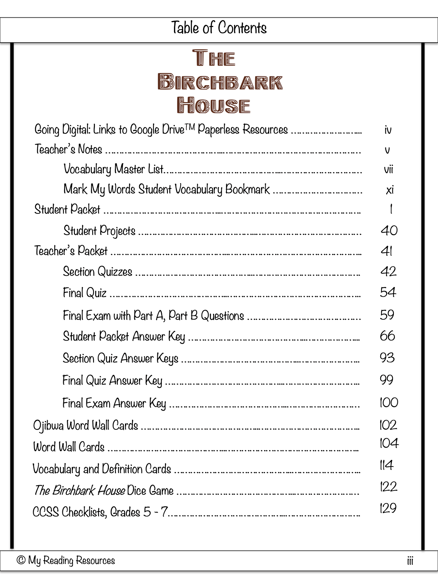 The Birchbark House Novel Study - My Reading Resources