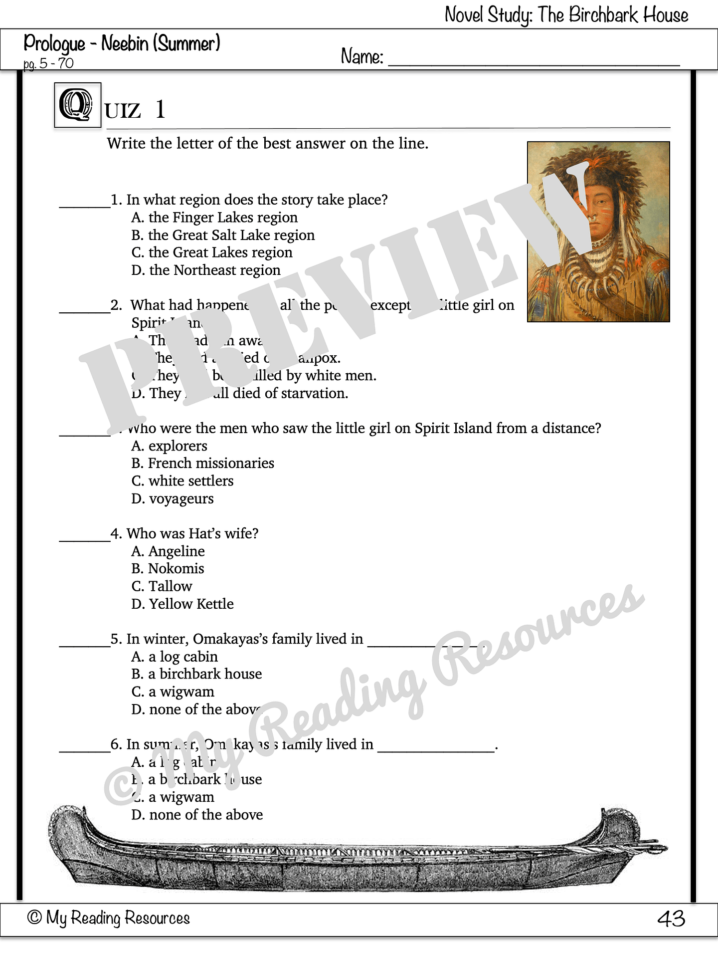 The Birchbark House Novel Study - My Reading Resources