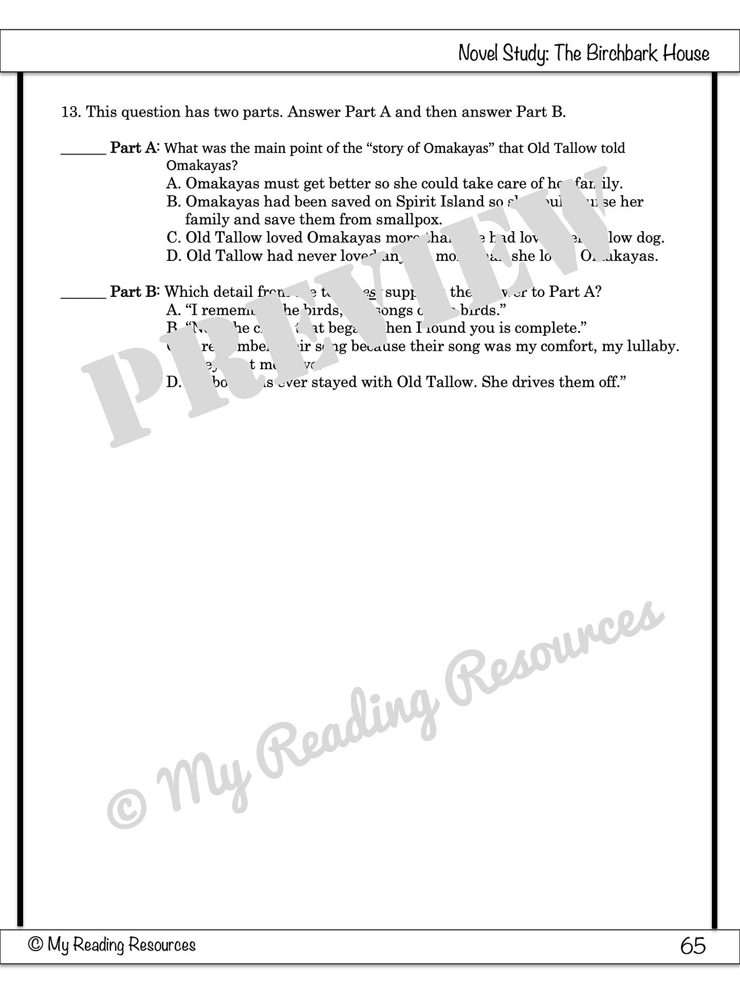 The Birchbark House Novel Study - My Reading Resources