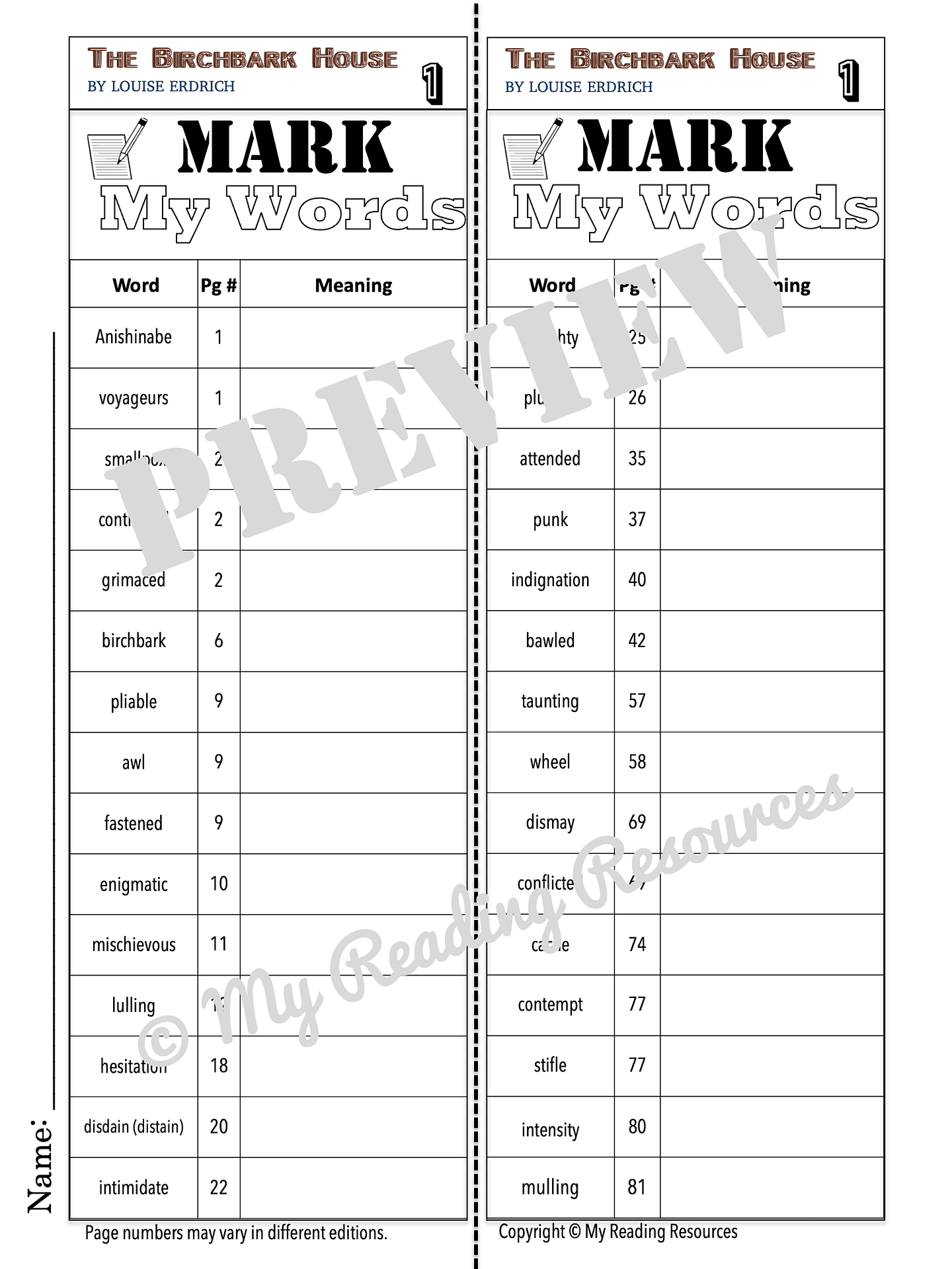 The Birchbark House Novel Study - My Reading Resources