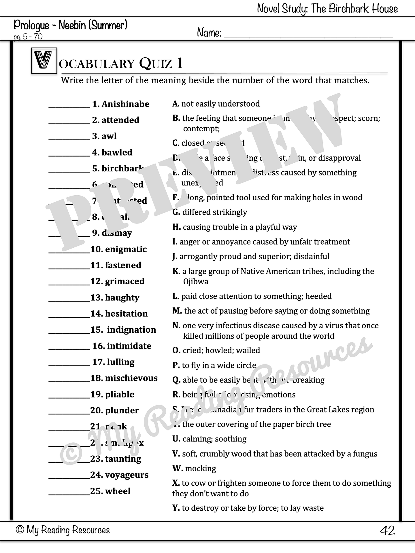 The Birchbark House Novel Study - My Reading Resources