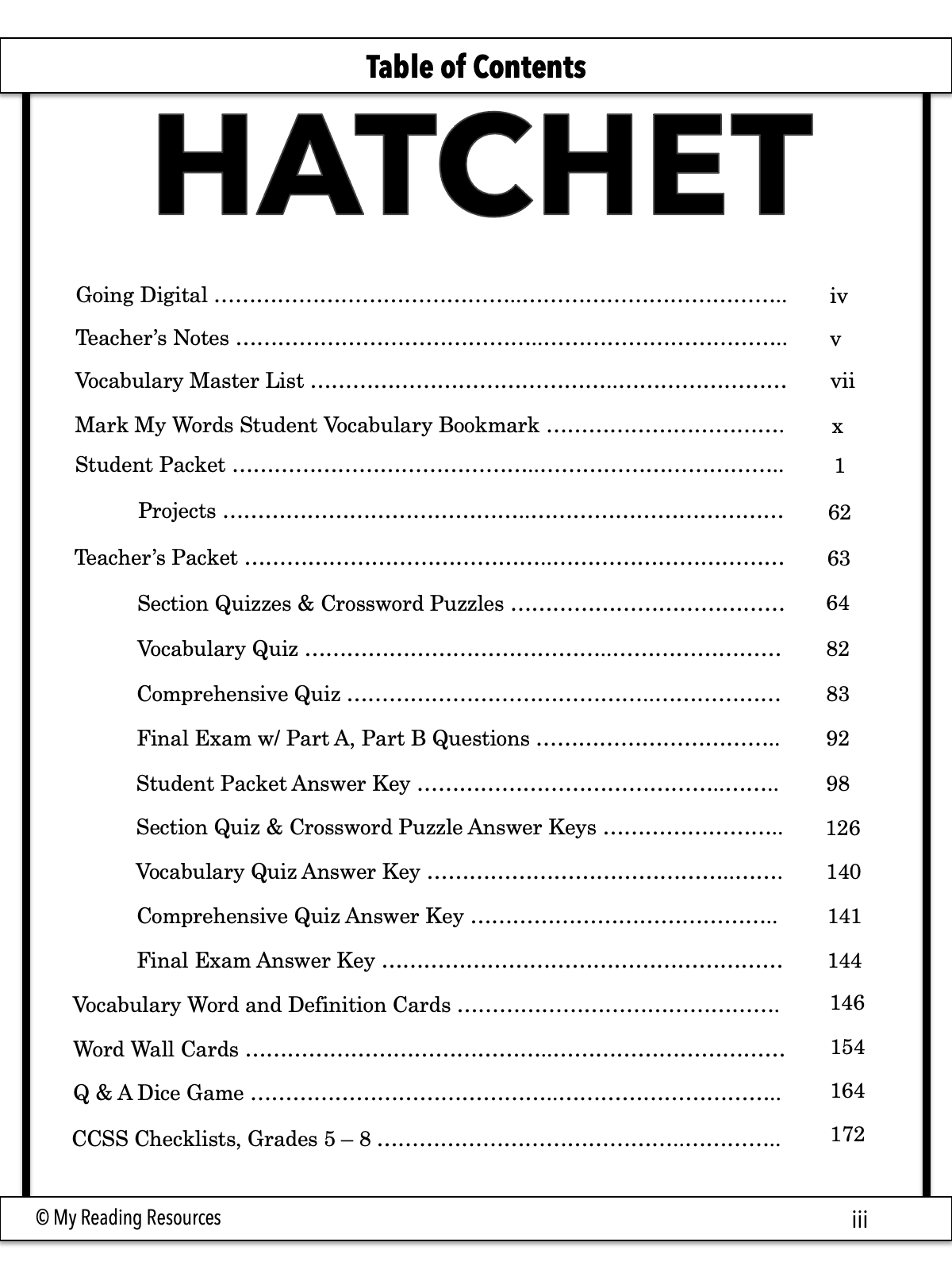 Hatchet Novel Study - My Reading Resources