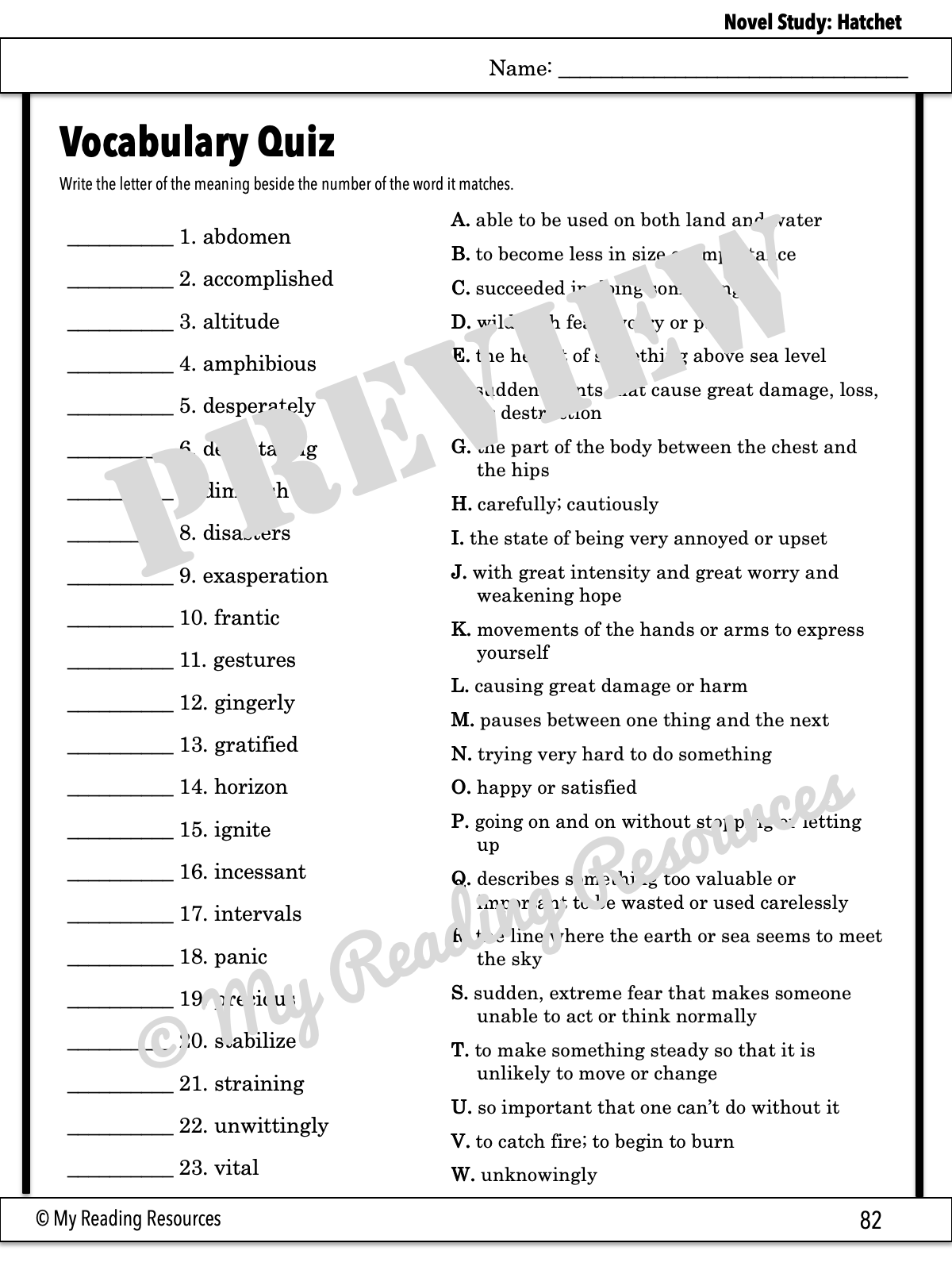 Hatchet Novel Study - My Reading Resources