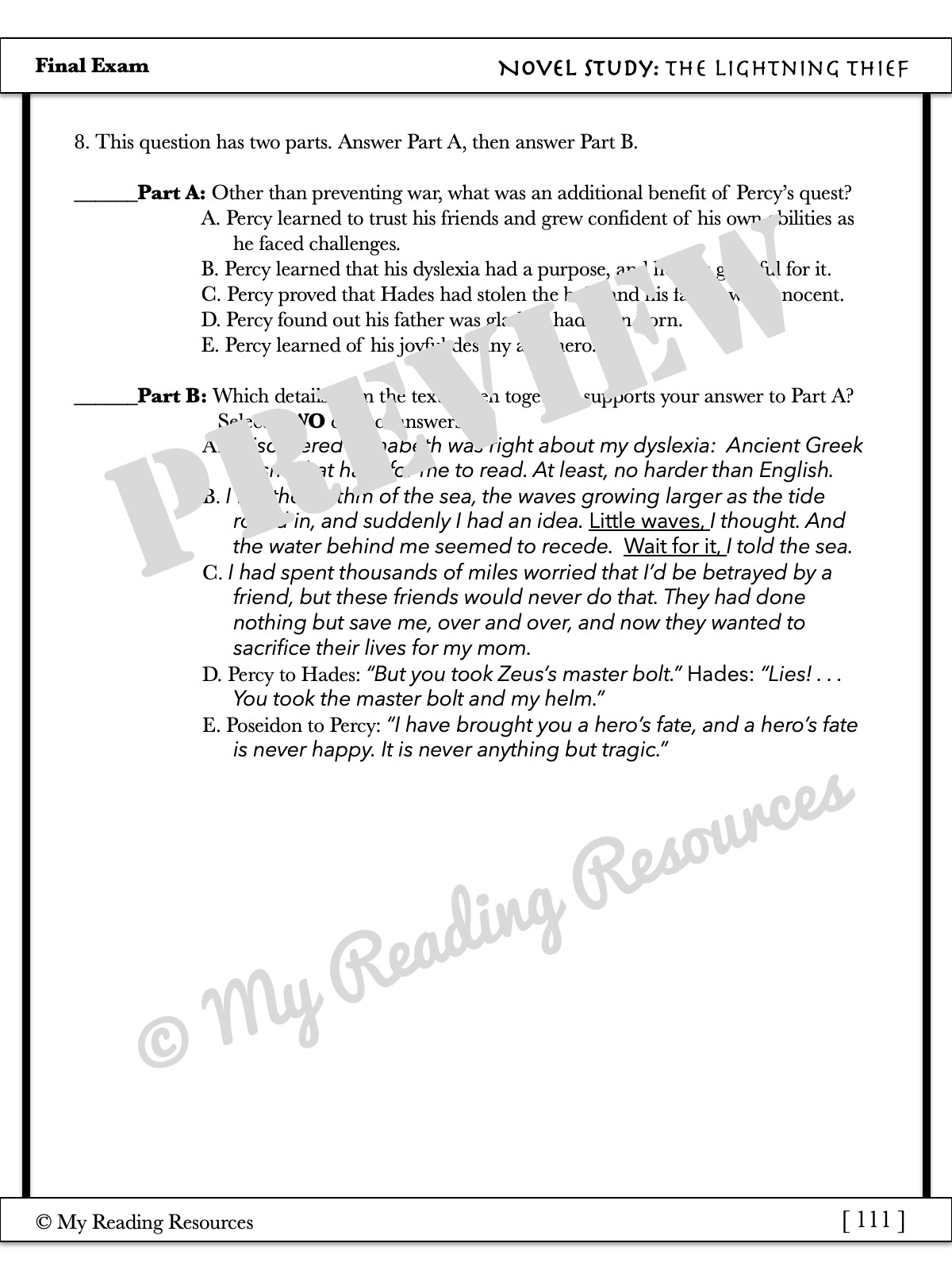 Percy Jackson and the Olympians: The Lightning Thief Novel Study - My ...