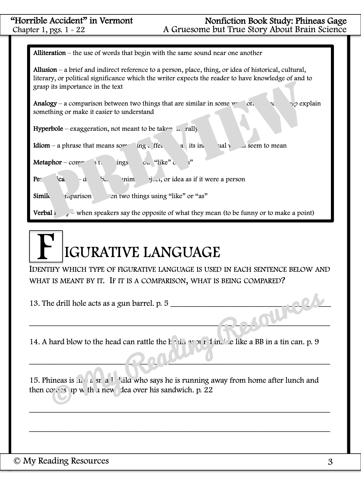 Phineas Gage Student Worksheet Packet - My Reading Resources